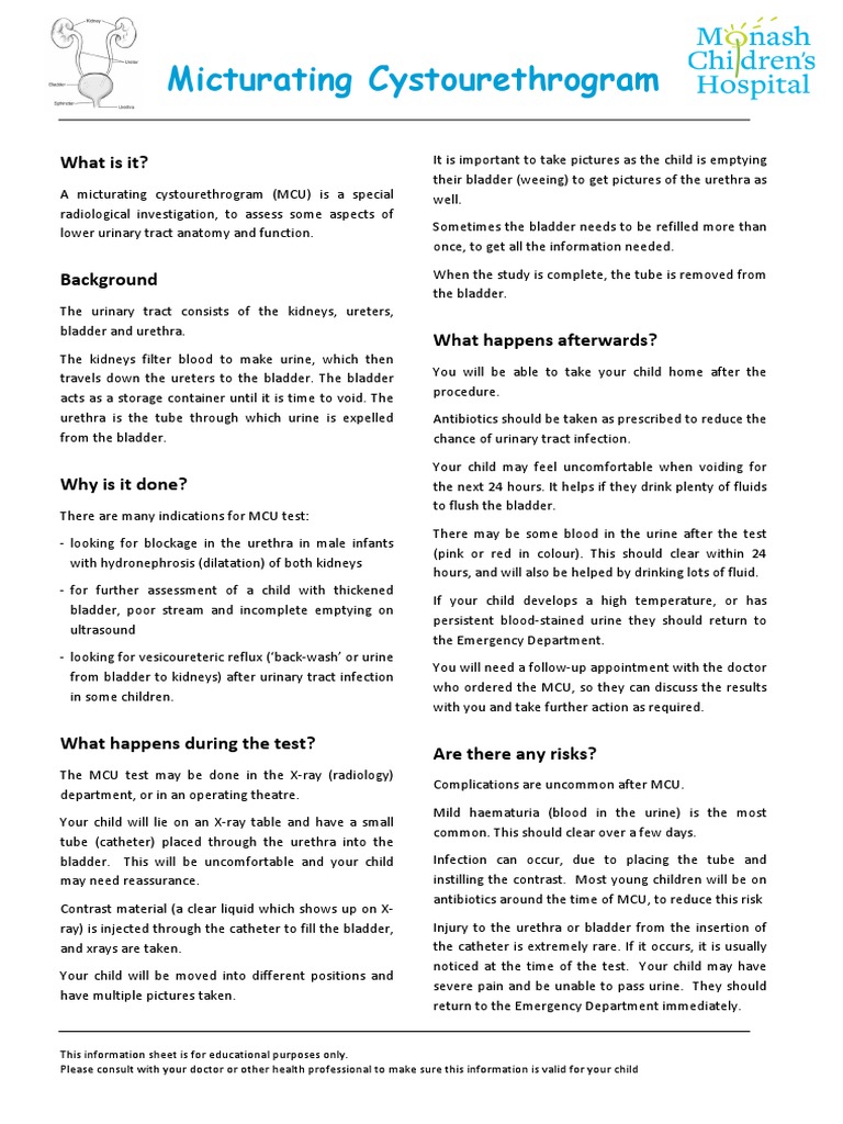 Mcu Test Micturating Cystourethrogram | PDF | Urinary System | Urination