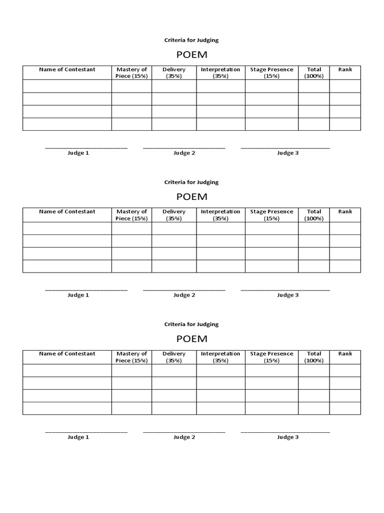 Criteria For Judging | PDF | Performing Arts | Entertainment