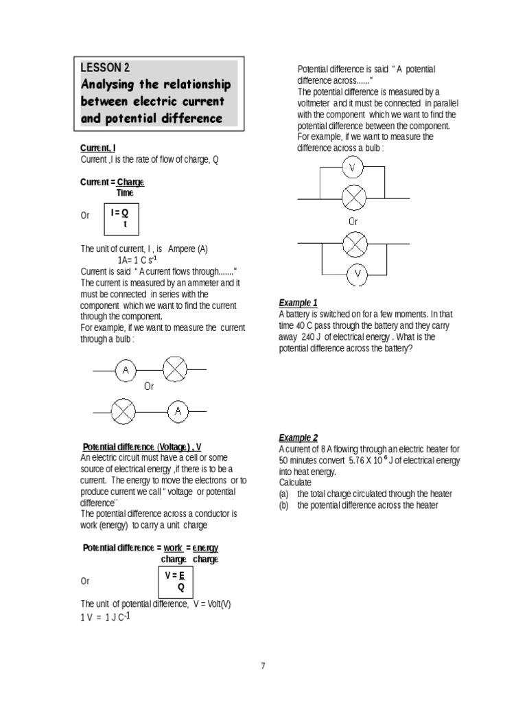 Lesson 2 Analysing The Relationship Between Electric Current and ...