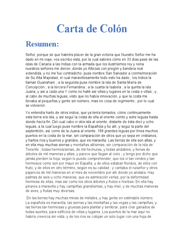 Carta de Colón | PDF | España | Naturaleza
