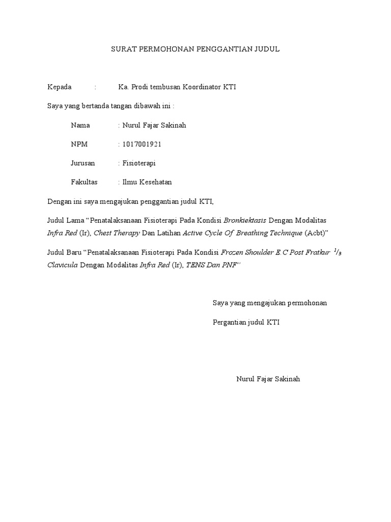 Surat Permohonan Penggantian Judul | PDF