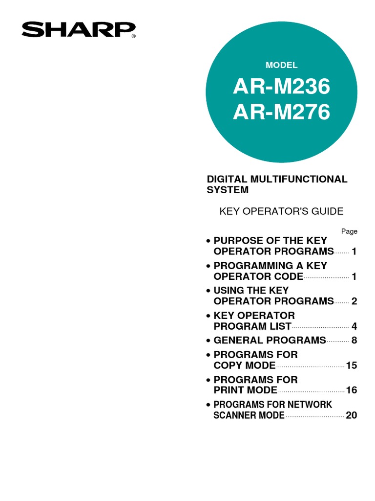 AR-M236 AR-M276: Key Operator'S Guide | PDF | Fax | Image Scanner