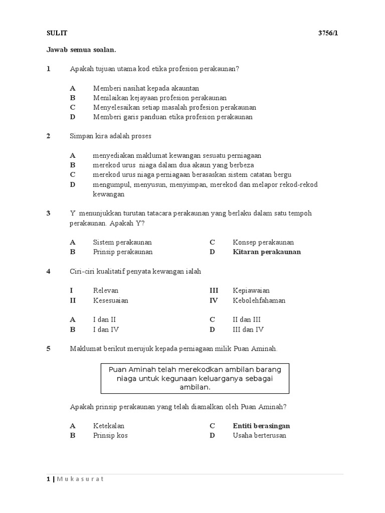Soalan Prinsip Perakaunan Form 4 2019 | PDF