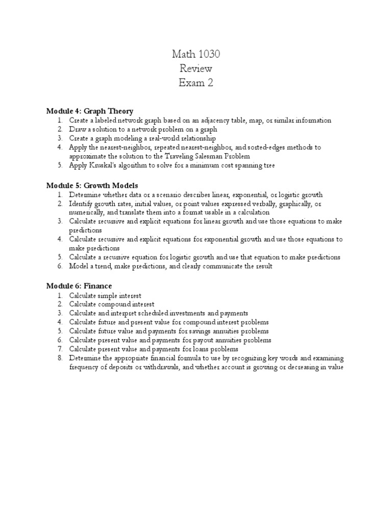 Math 1030 Exam 2 Concept Review | PDF