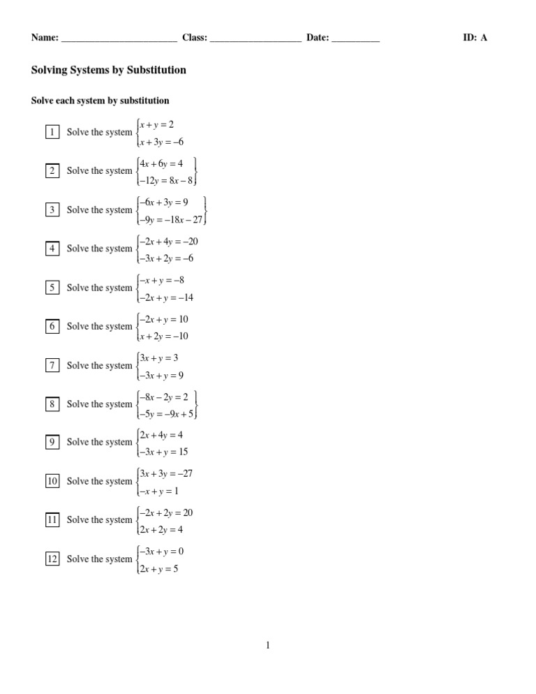 Solve Systems of Equations by Substitution | PDF