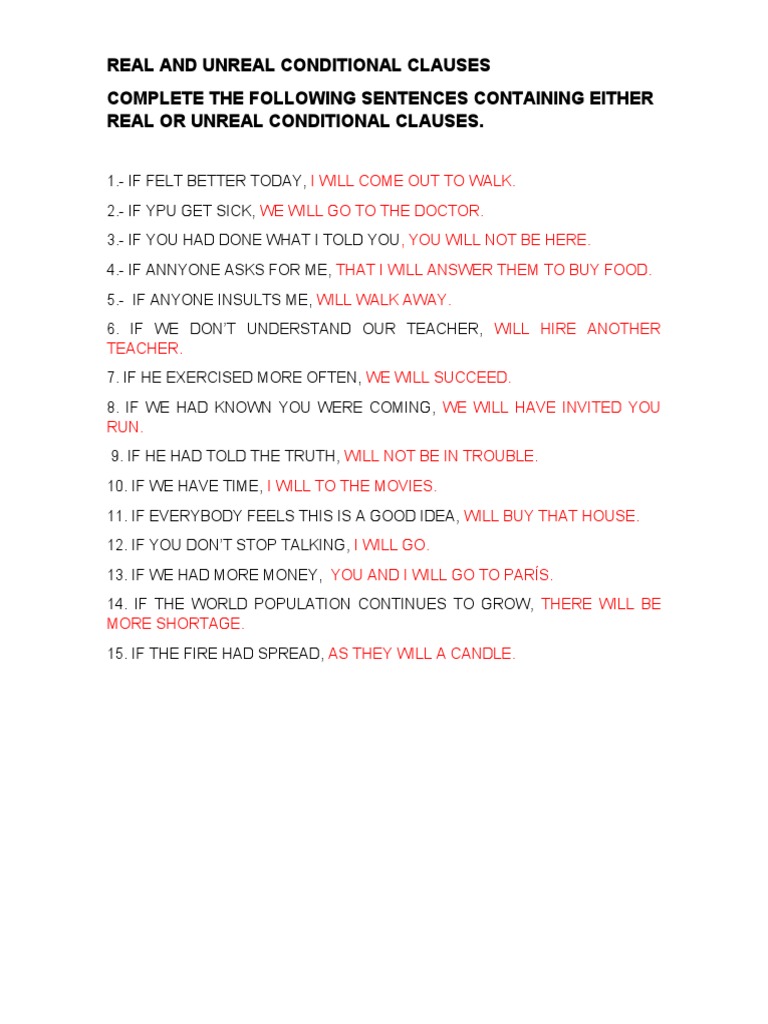 Real and Unreal Conditional Clauses | PDF