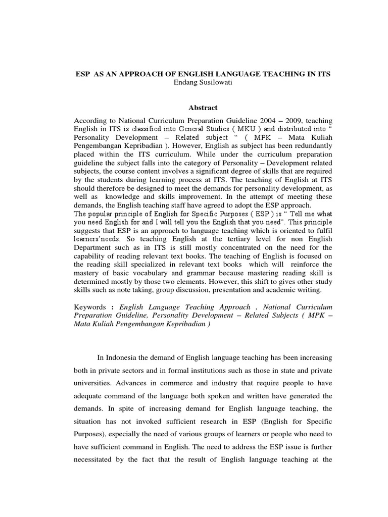 Esp As An Approach of English Language Teaching in Its | PDF | Language ...