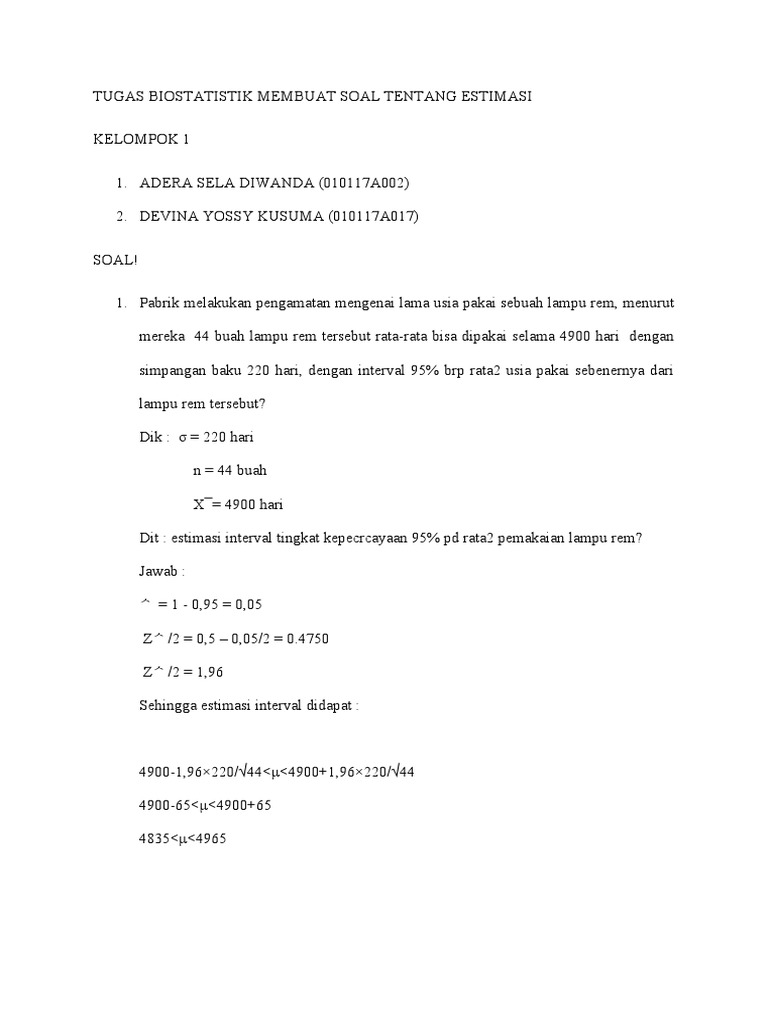 Tugas Biostatistik Estimasi Soal | PDF