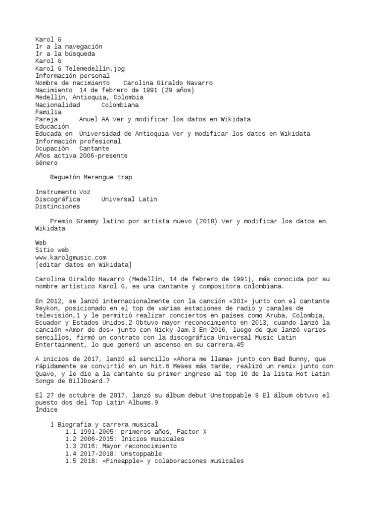 Biografía y carrera de Karol G | PDF | Industria de la música ...