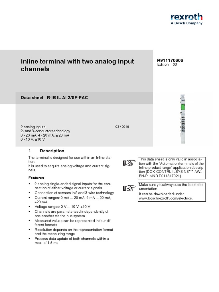 Inline Terminal With Two Analog Input Channels: Features | PDF | Analog ...