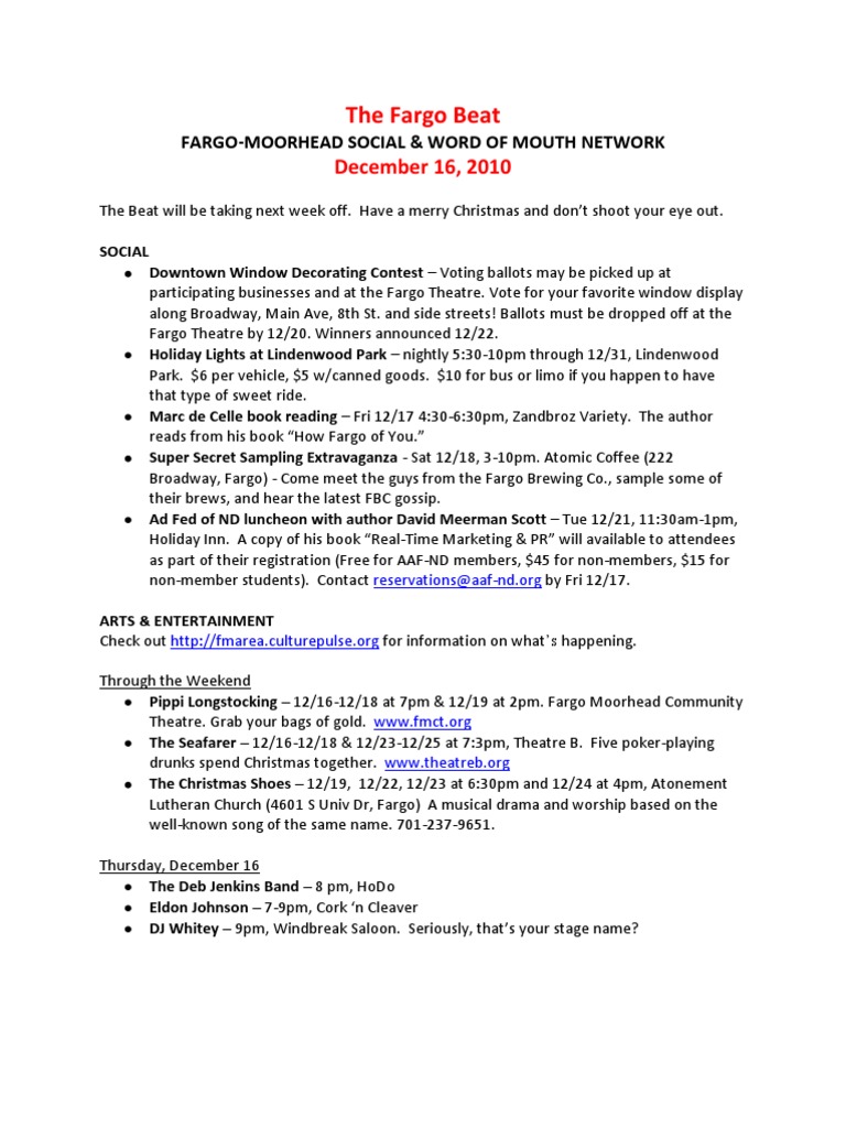 The Fargo Beat 12-16-10 | PDF | Leisure