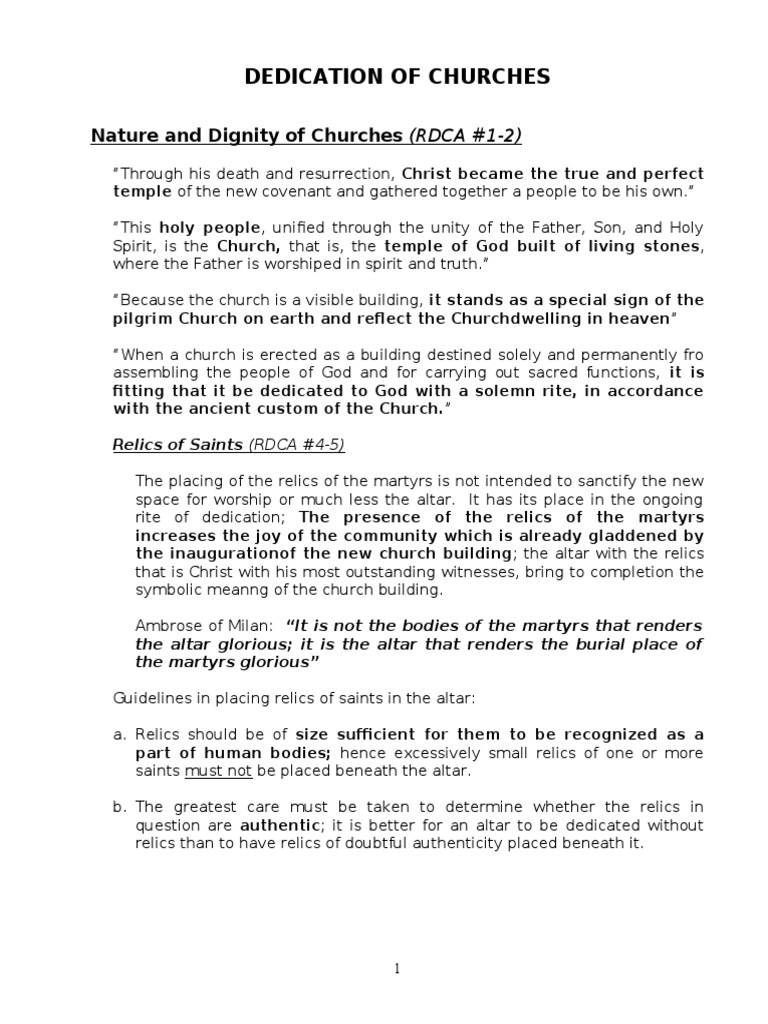 Checklist Dedication of Churches | PDF | Mass (Liturgy) | Relic