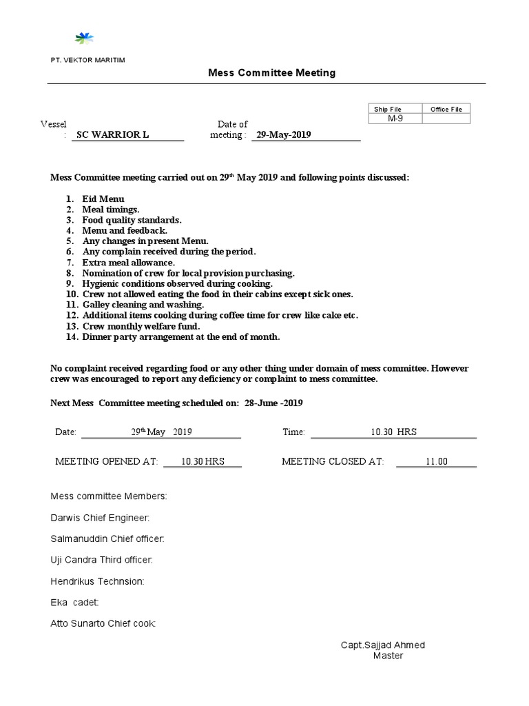 Mess Committe Meeting | PDF