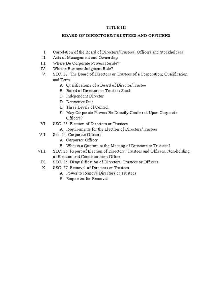 Board of Directors: Section 22 Overview | PDF | Board Of Directors ...