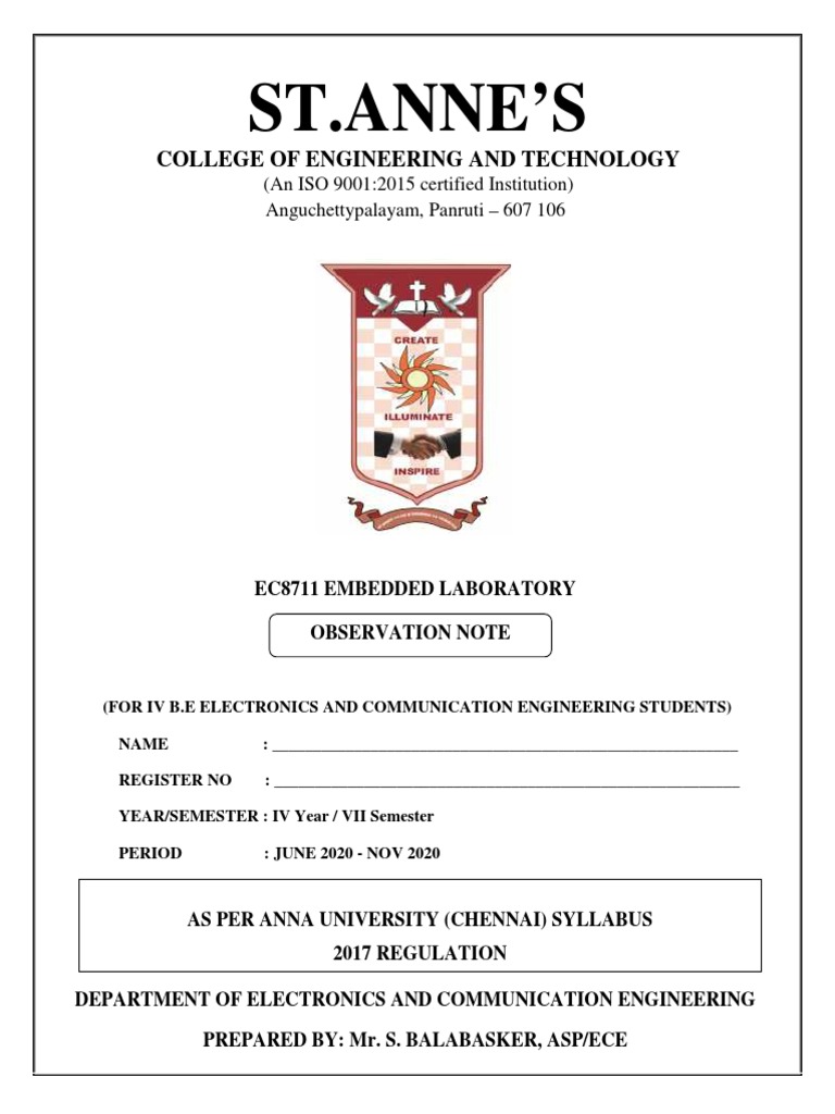 EC8711 EMBEDDED LABORATORY Lab Manual | PDF | Flash Memory | Embedded ...