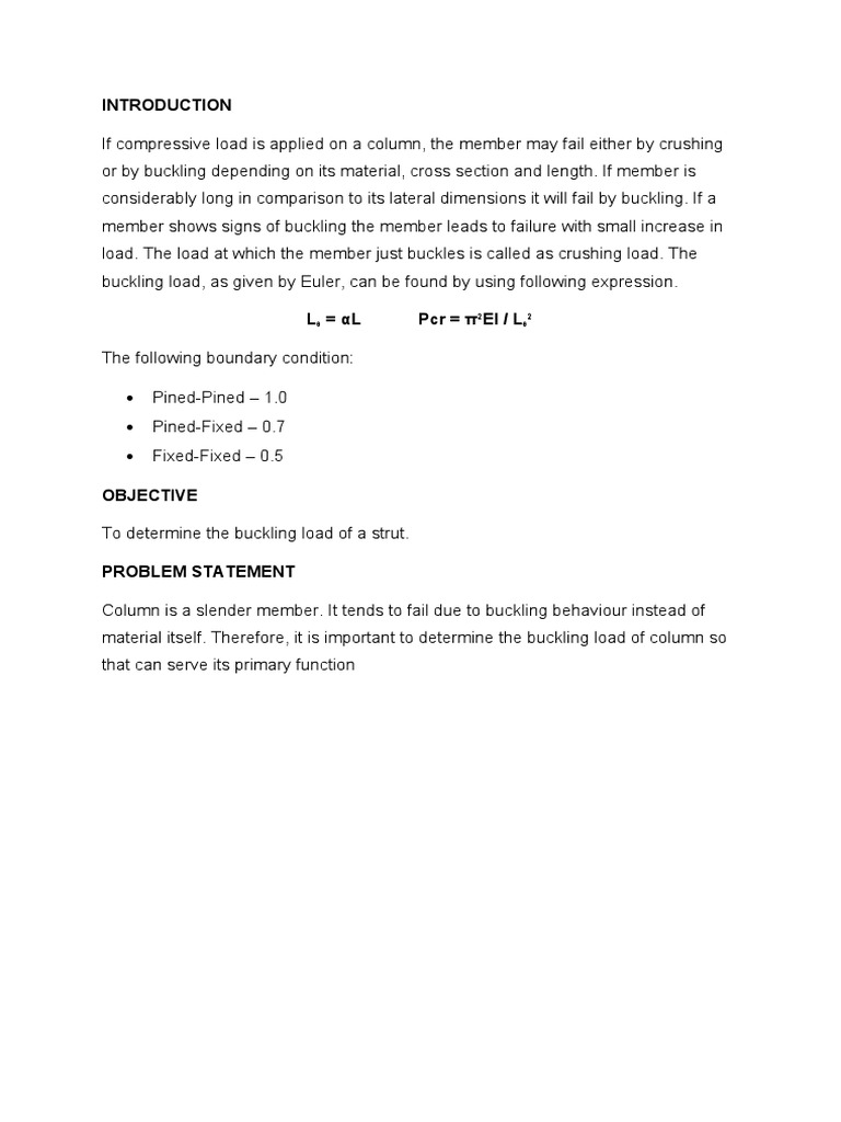 Lab Report Instability of Strut | PDF | Buckling | Solid Mechanics