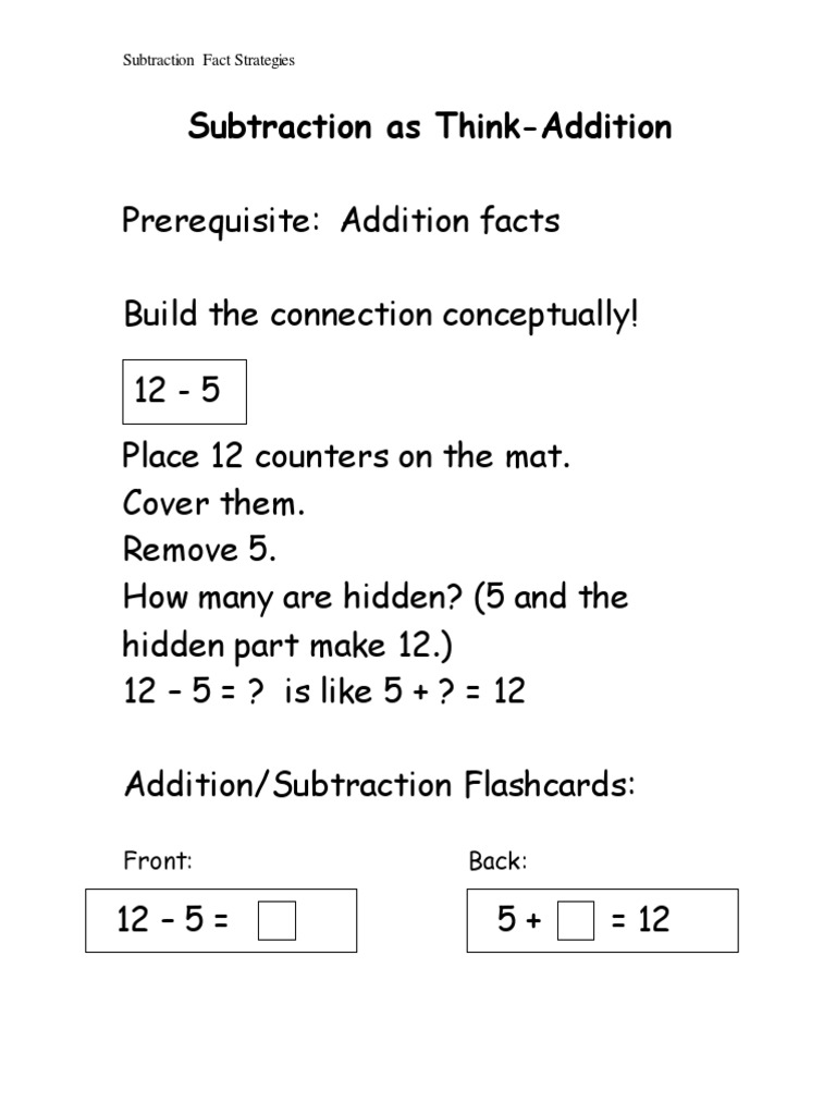 Subtraction Strategies for Kids | PDF | Arithmetic | Teaching Mathematics