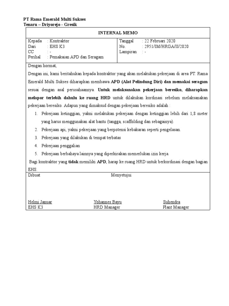 SAFETY PROTOCOLS FOR CONTRACTORS AT PT RAMA EMERALD MULTI SUKSES | PDF