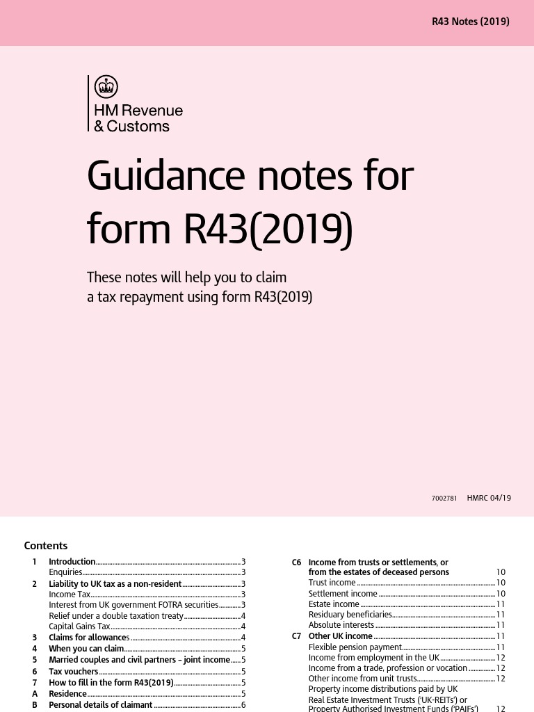 Guidance Notes For Form R43 (2019) : These Notes Will Help You To Claim ...