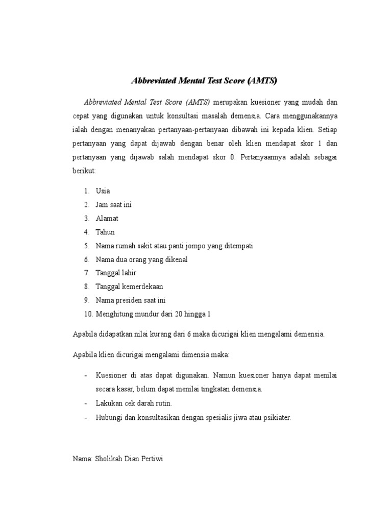 Abbreviated Mental Test Score | PDF