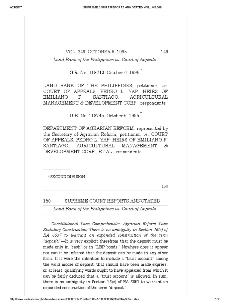 LBP Vs Yap PDF | PDF | Eminent Domain | Supreme Court Of The United States