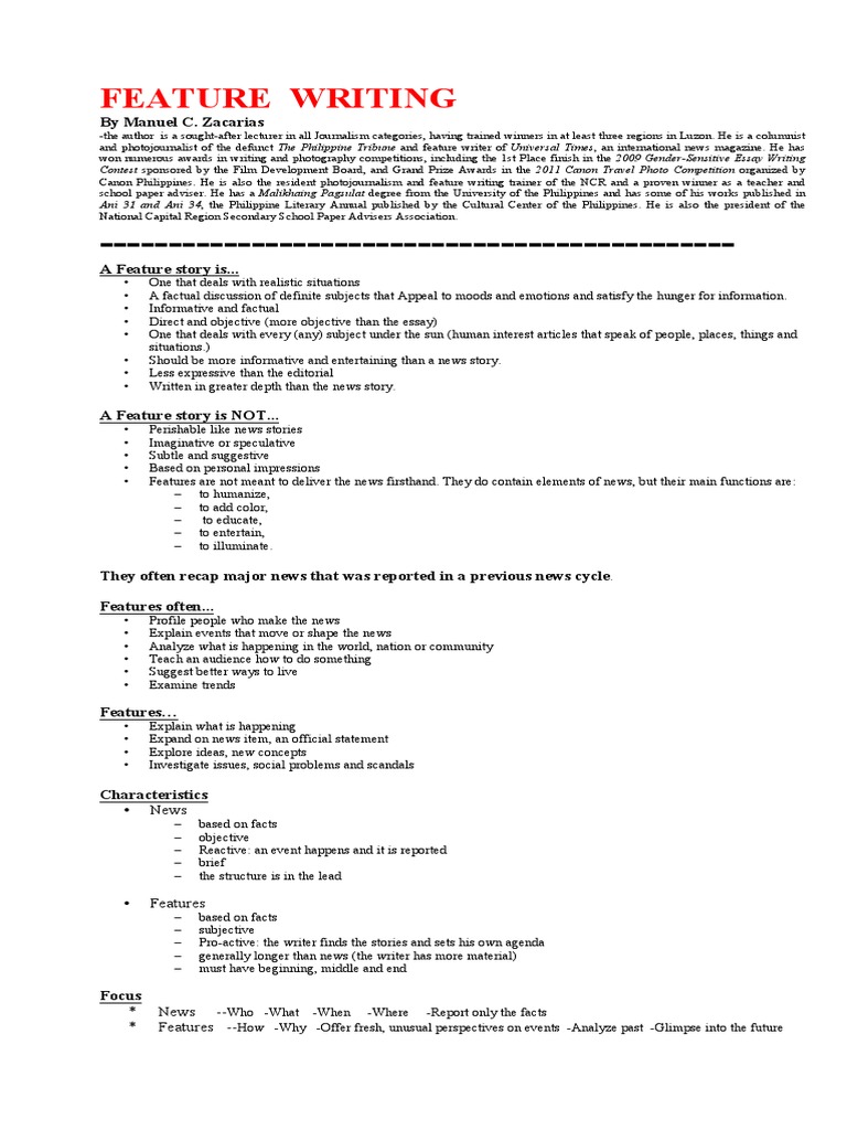 Feature Writing: by Manuel C. Zacarias | Download Free PDF | Corazon ...