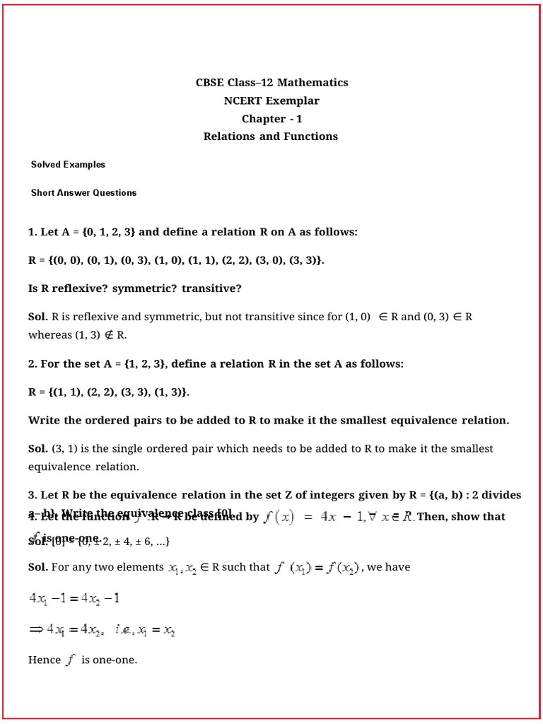 CBSE Class 12 Math: Relations & Functions | PDF | Analysis | Abstract ...