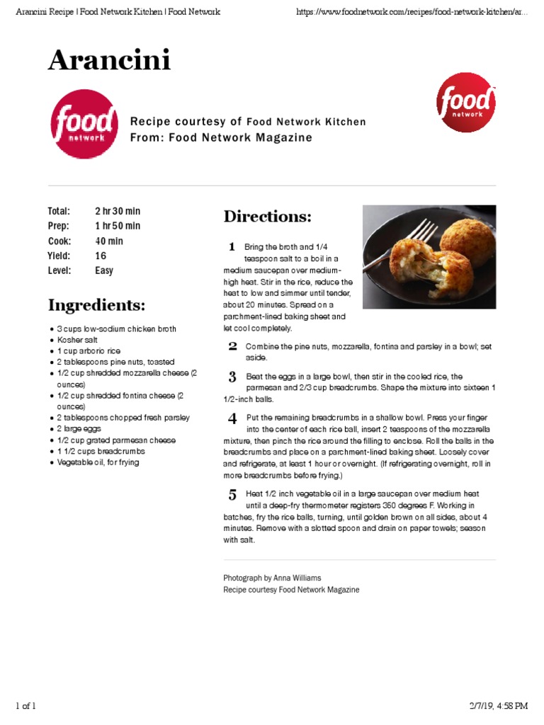 Arancini Recipe - Food Network Kitchen - Food Network | PDF | Teaspoon ...