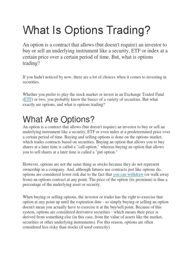 What Is Options Trading | PDF | Put Option | Option (Finance)