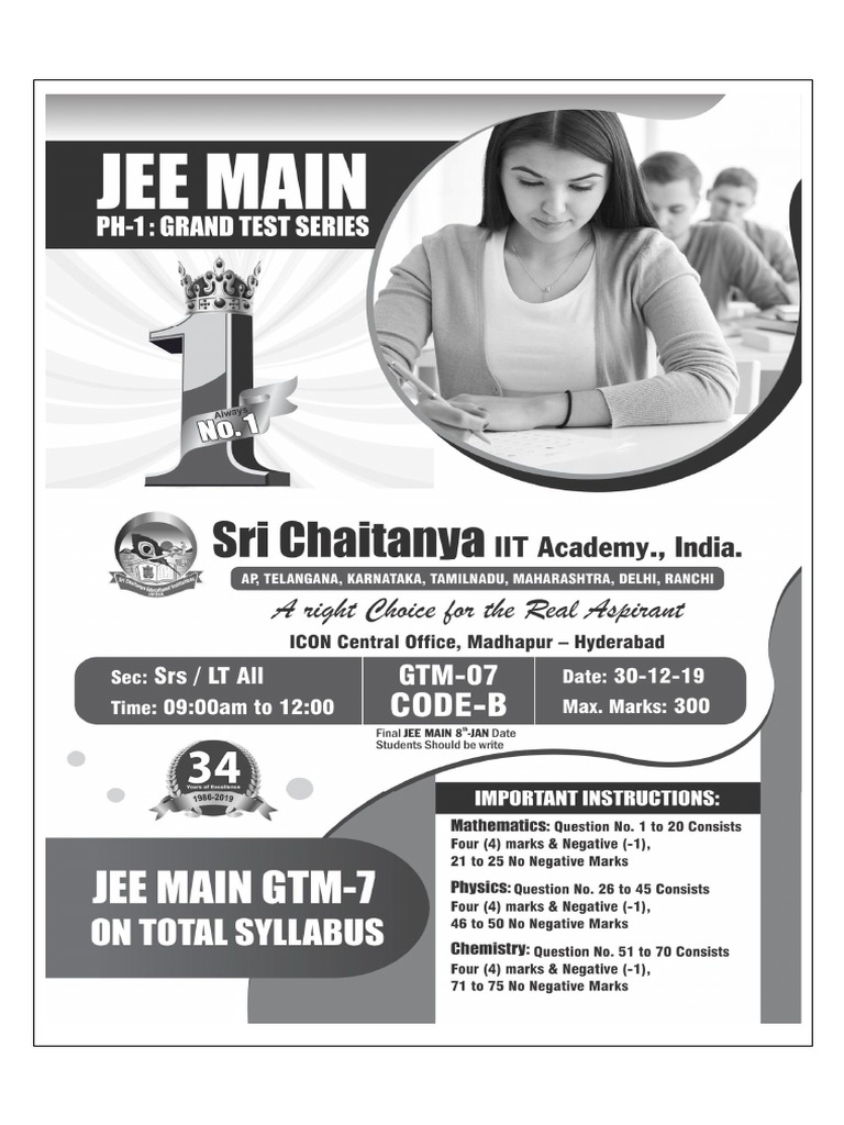 Sri Chaitanya IIT Academy MATHS Question Paper | PDF | Circle | Capacitor