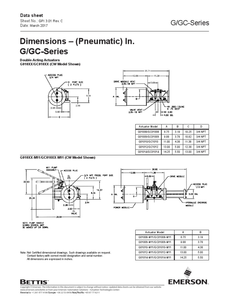 Product Data Sheet G Series Pneumatic Dimensions Data Imperial Bettis ...