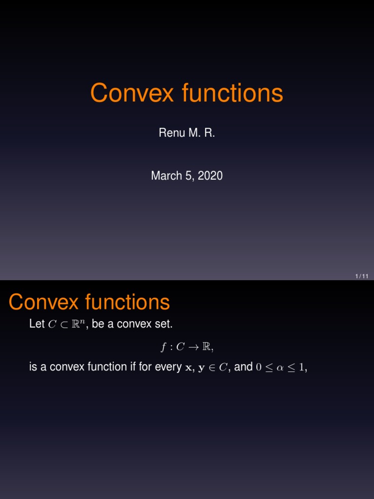Convex Functions: Renu M. R | PDF | Inequality (Mathematics) | Derivative