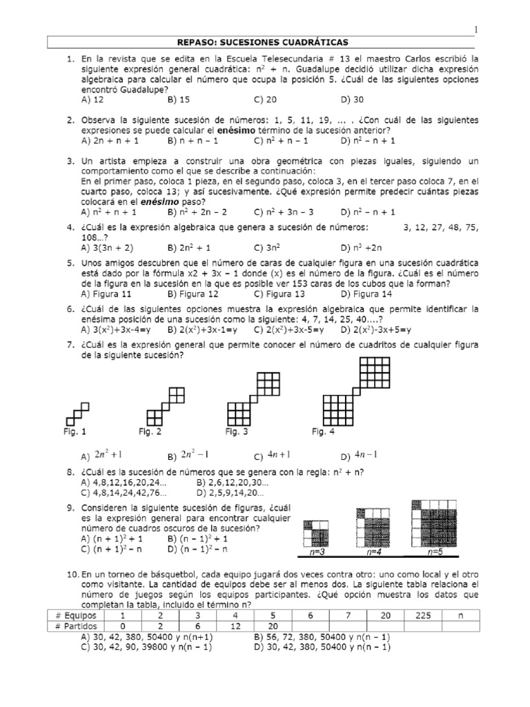 Sucesiones Cuadráticas | PDF