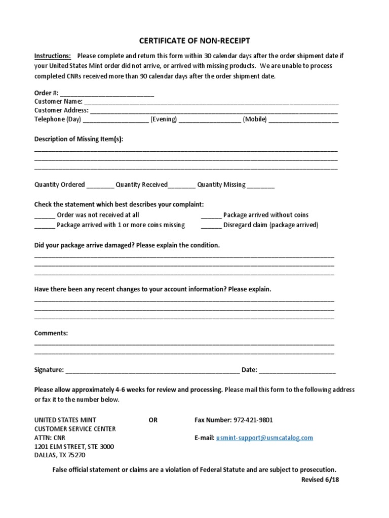 Certificate of Non-Receipt Form | PDF | Business