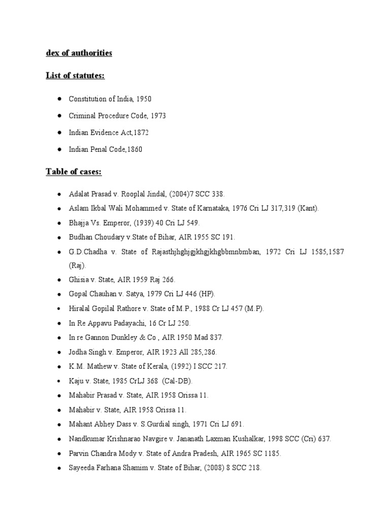 Dex of Authorities List of Statutes | PDF | Summons | Government ...
