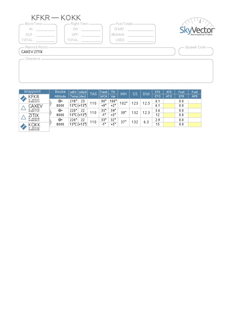 KFKR to KOKK Flight Details | PDF