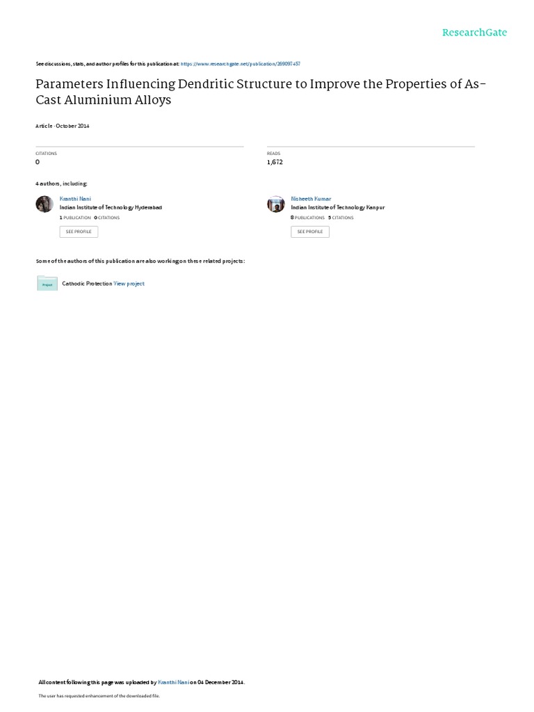 Parameters in Uencing Dendritic Structure To Improve The Properties of ...