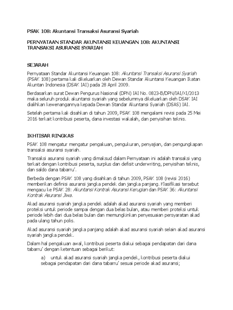 PSAK 108: Akuntansi Asuransi Syariah | PDF