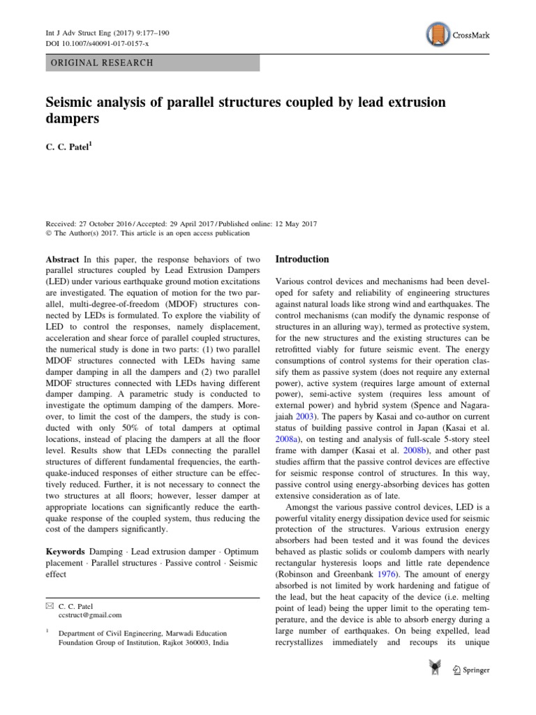 Seismic Analysis of Parallel Structures Coupled by Lead Extrusion ...