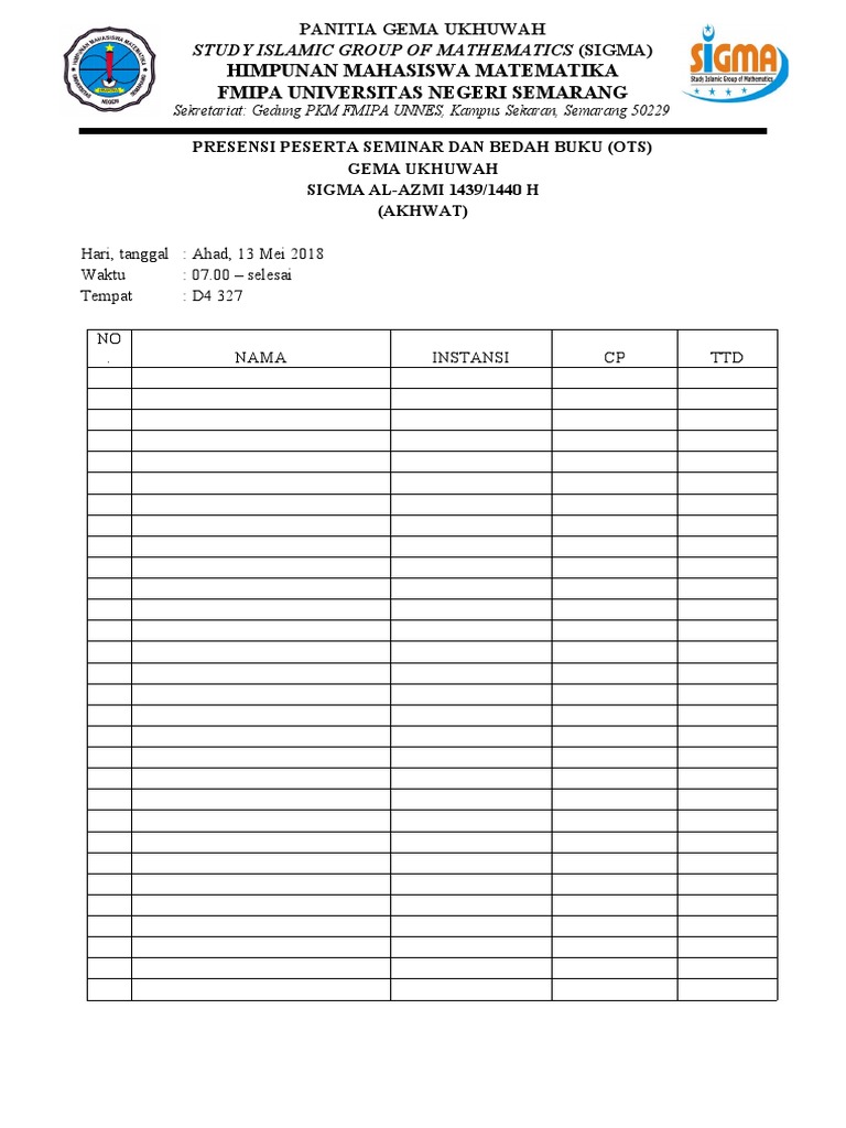 Presensi Peserta Seminar Ots | PDF