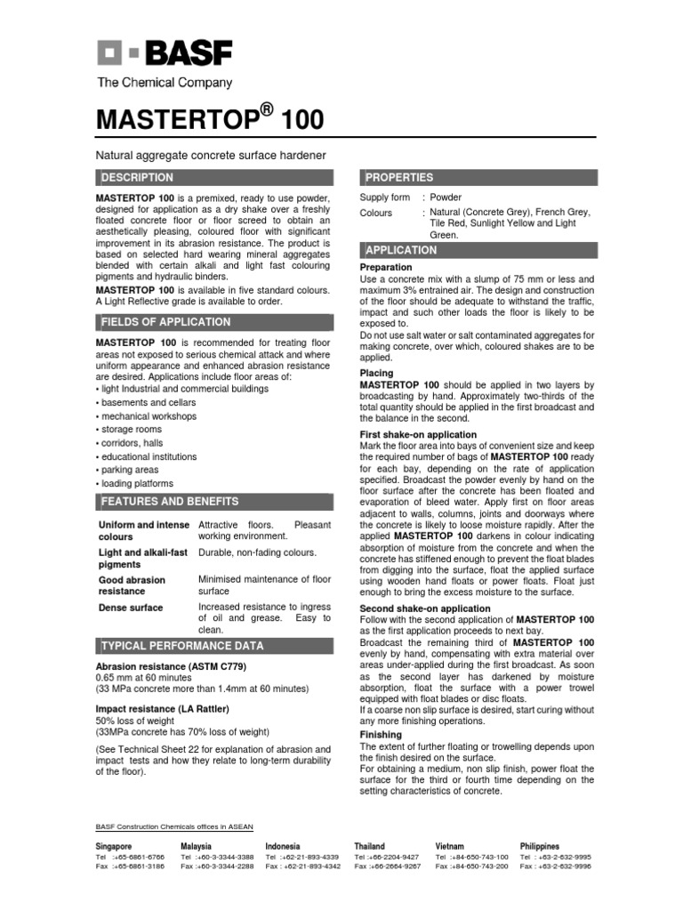 TDS - MasterTop 100 PDF | PDF | Basement | Concrete
