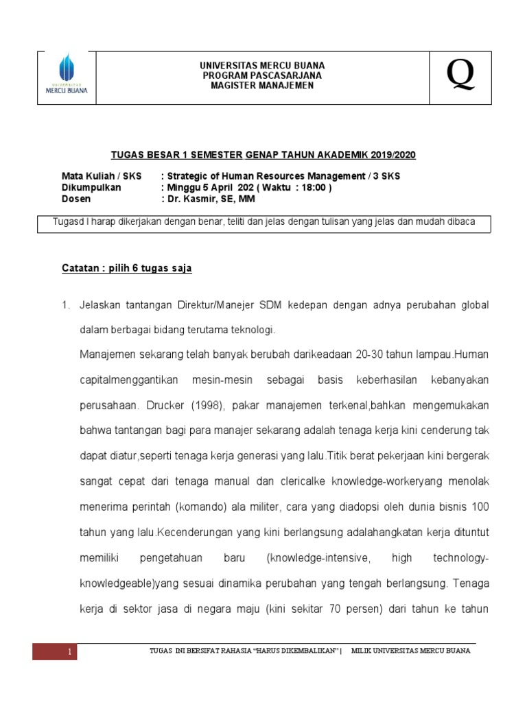 Tugas Besar 1 SHRM Kasmir | PDF