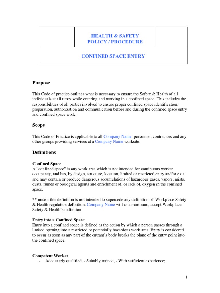 Confined Space Entry Procedure | PDF | Personal Protective Equipment ...