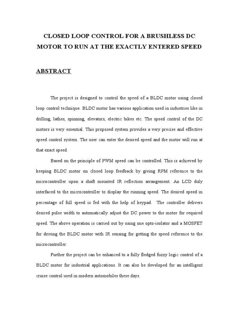 Closed Loop Control For A Brushless DC Motor To Ru | PDF