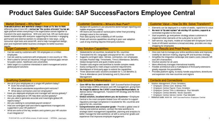 Product Sales Guide: Sap Successfactors Employee Central | PDF | Strategic Management | Economies