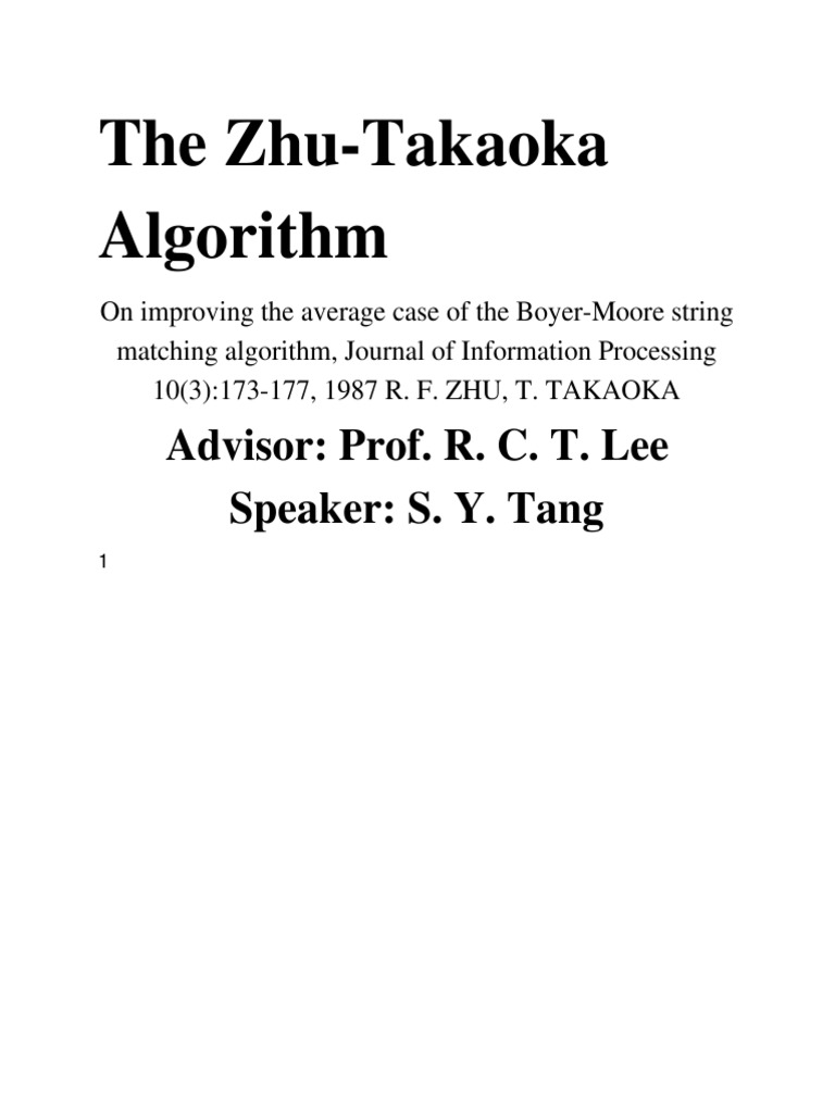 The Zhu-Takaoka Algorithm: Advisor: Prof. R. C. T. Lee Speaker: S. Y. Tang | PDF | Discrete ...