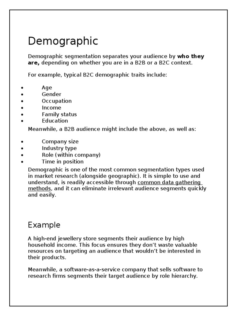 Demographic: Example | PDF | Market Segmentation | Retail