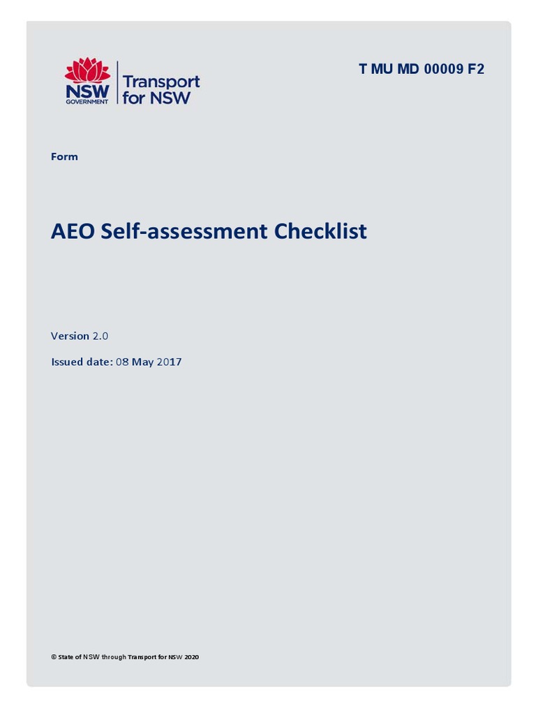 T-Mu-Md-00009-F2-V2.0 - AEO Self-Assessment Checklist | PDF ...