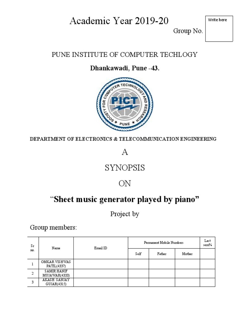 Academic Year 2019-20: A Synopsis ON "Sheet Music Generator Played by ...
