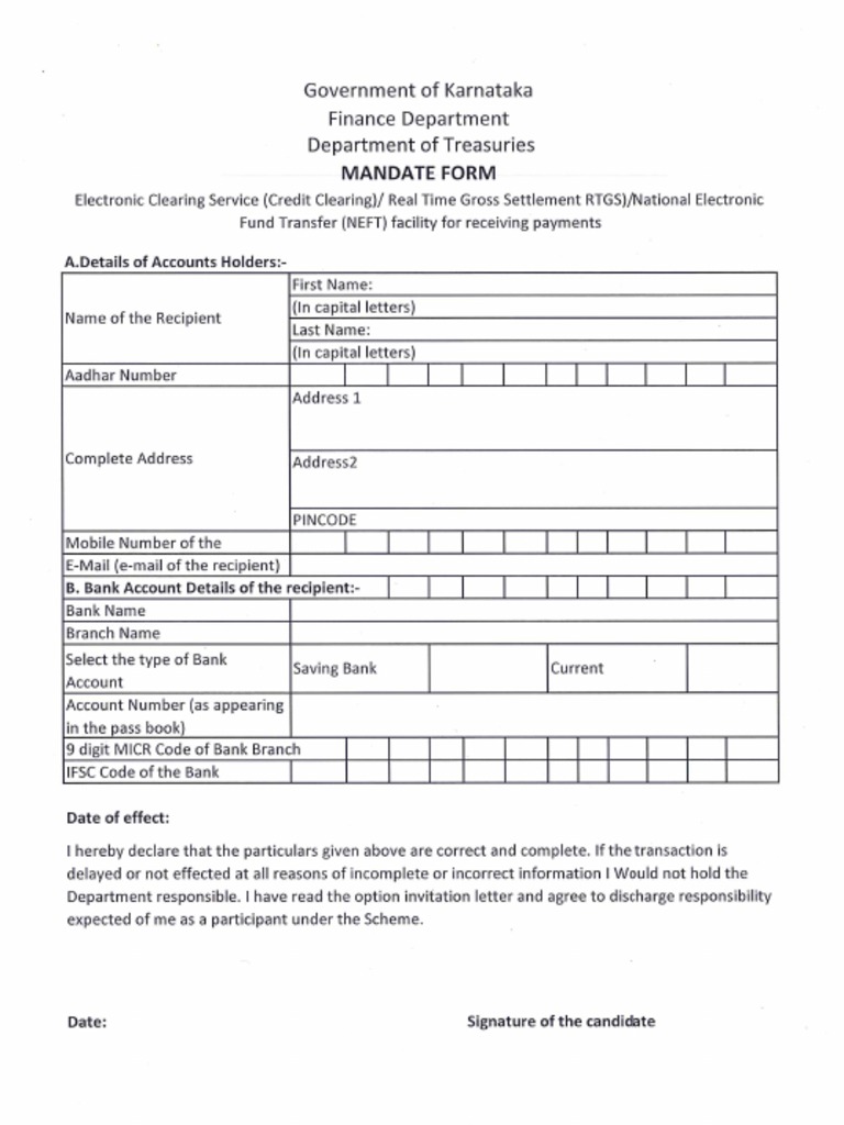 Mandate Form PDF | PDF